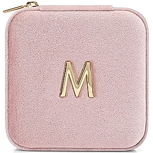 Vlando Travel Jewelry Case, Small Personalized Case, L Initial, Jewelry Organizer, Birthday Gift for Women Mom Grandma, Pink