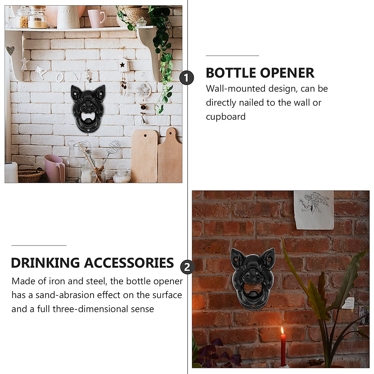 Amosfun Wall Mounted Bottle Opener Vintage Cast Iron Pig Head Beer Bottle Opener Animal Teeth Bite Beer Bartender Cap Open Tool for Bars KTV Hotels Housewarming Gift Black
