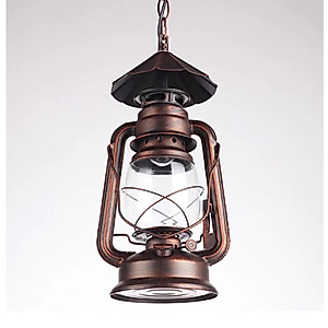 Retro Lanterne Pendant Lighting Metal Glass Shade Kerosene Ceiling Light Pendant Lamp,Red Bronze Finish