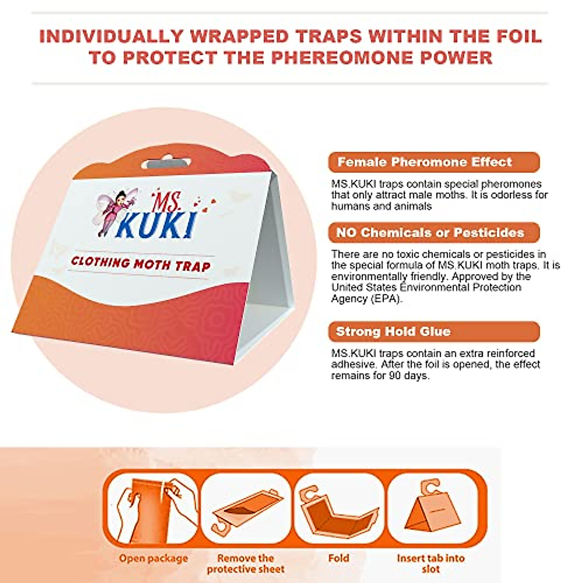 MS. KUKI Moth Traps for Clothes House Closet Home Clothing Indoor Storage Product Paper Cardboard Sticky Glue with Pheromones Prime No Pantry Kitchen Larder Storeroom Cooking Cellar Buttery (6 Pack)