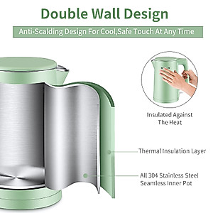 MEISON Electric Kettle, 1.7 L Double Wall Food Grade Stainless Steel Interior Water Boiler, Coffee Pot & Tea Kettle, Auto Shut-Off and Boil-Dry Protection, 1200W, 2 Year Warranty(Green)