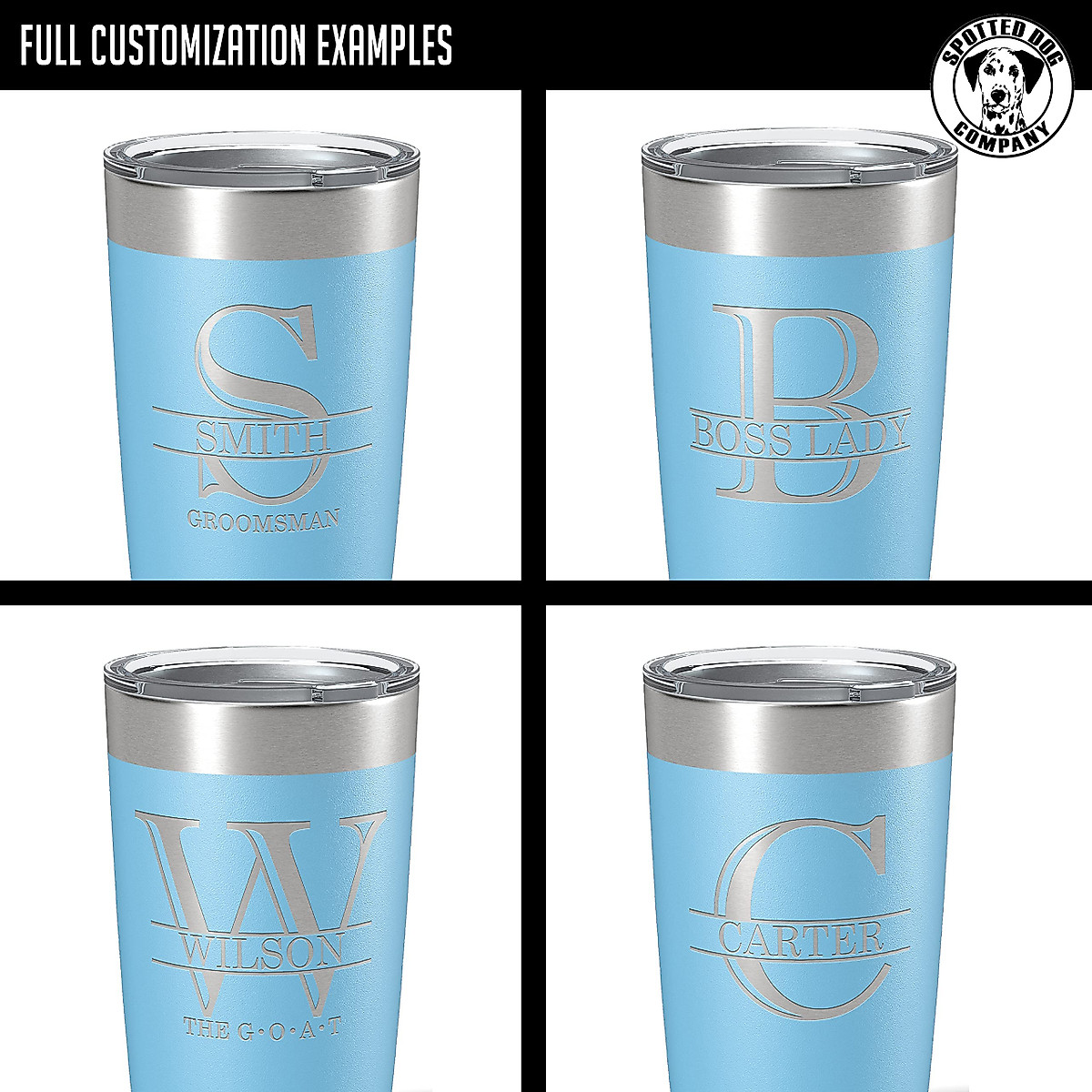 Personalized 20oz (17 Colors) Powder Coated Insulated Stainless Steel Tumbler with Lid, Custom Etched, Customized Engraved Gift Idea for Women Men Her Him, Halpert Monogram Initial Name (Light Blue)