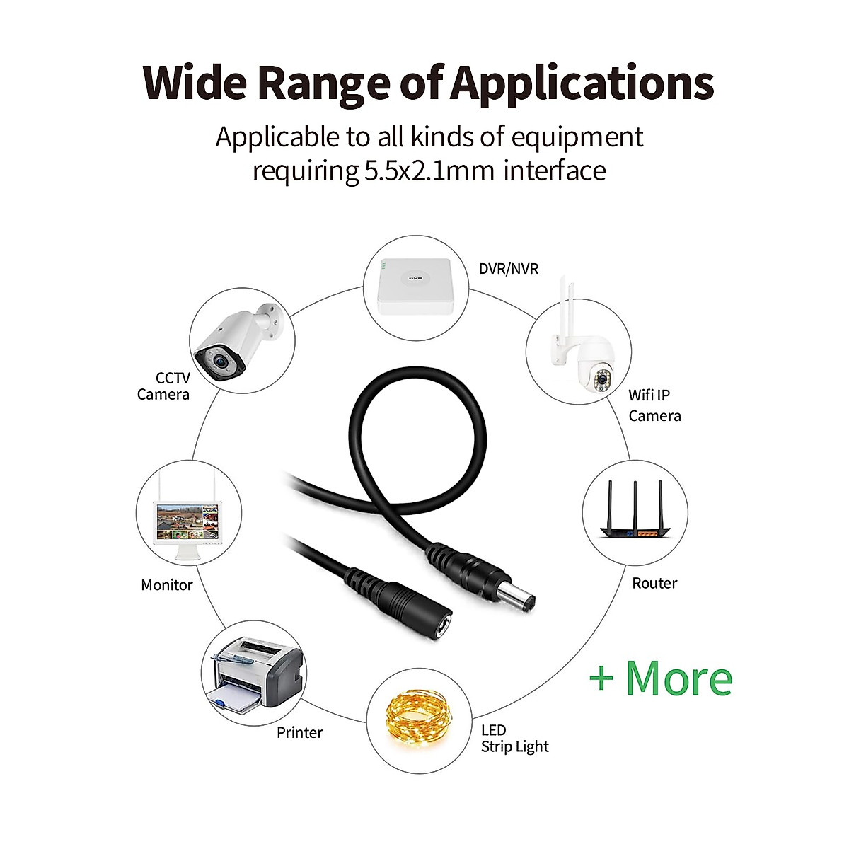 Tonton Power Extension Cable 33ft 10M 2.1mm x 5.5mm Compatible with 12V DC Adapter Cord for CCTV Security Camera IP Camera Standalone DVR