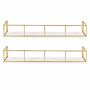 Kate and Laurel Benbrook 24 inch 2-Pack Wood and Metal Floating Wall Shelves, White and Gold