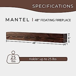 WELLAND Rustic Floating Shelf, Reclaimed Wood Wall Shelf, Fireplace Mantel Shelf Wall Mounted,Walnut Color (48" W x 6" D x 6" H)