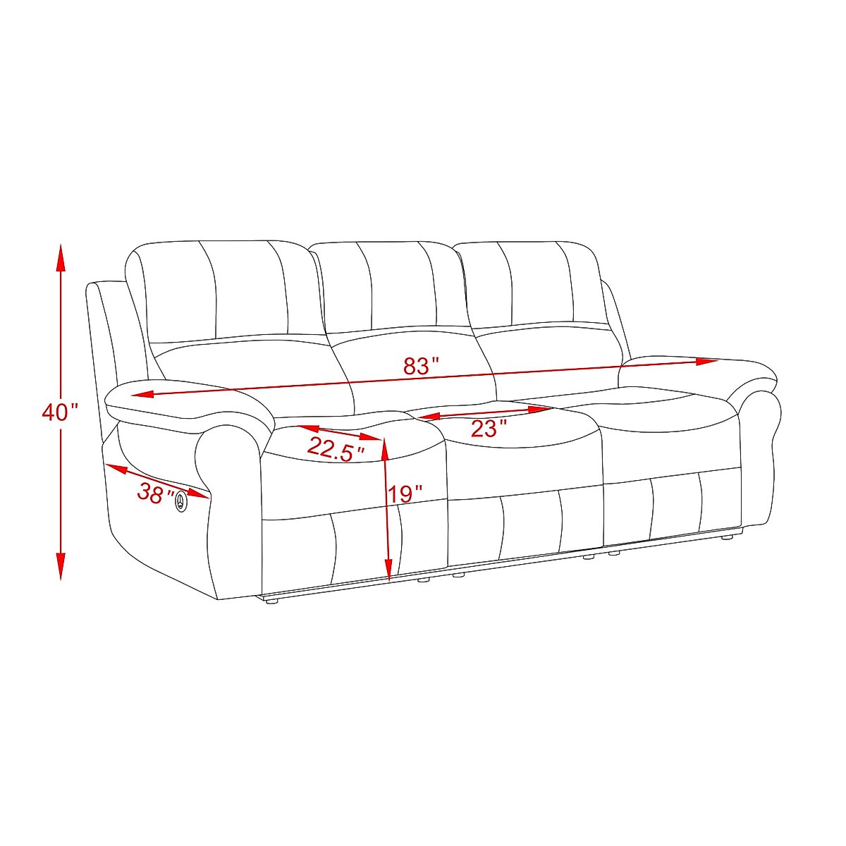 Plococo 85inch Power Recliner Sofa with Wireless Charger and Cupholder, Breathable Tech Cloth Fabric Reclining Sofa with Drop Down Table,USB Button,3 Seater Sofa (Khaki)