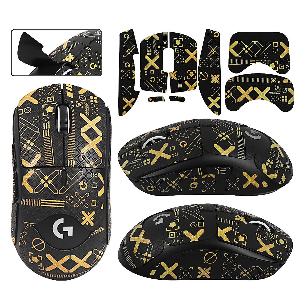 JHK Mouse Grip Tape Mouse Grip for L ogitech GPro Wireless GPW 2.0 Gaming Mouse Skins, Sweat Absorption, Non-Slip, Easy to Tear Without Leaving Adhesive (All, Black/Yellow)