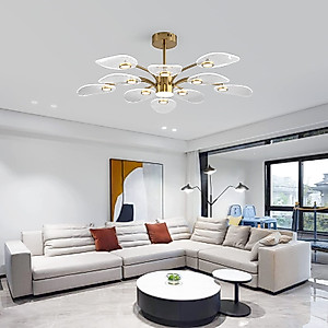 Ganeed Modern Sputnik Chandelier,56W Dimmable LED Pendant Light with 10 Lights,Gold Plating Branch Chandeliers Mid Century Hanging Light for Dining Room, Bedroom,Living Room,Kitchen,Hotel