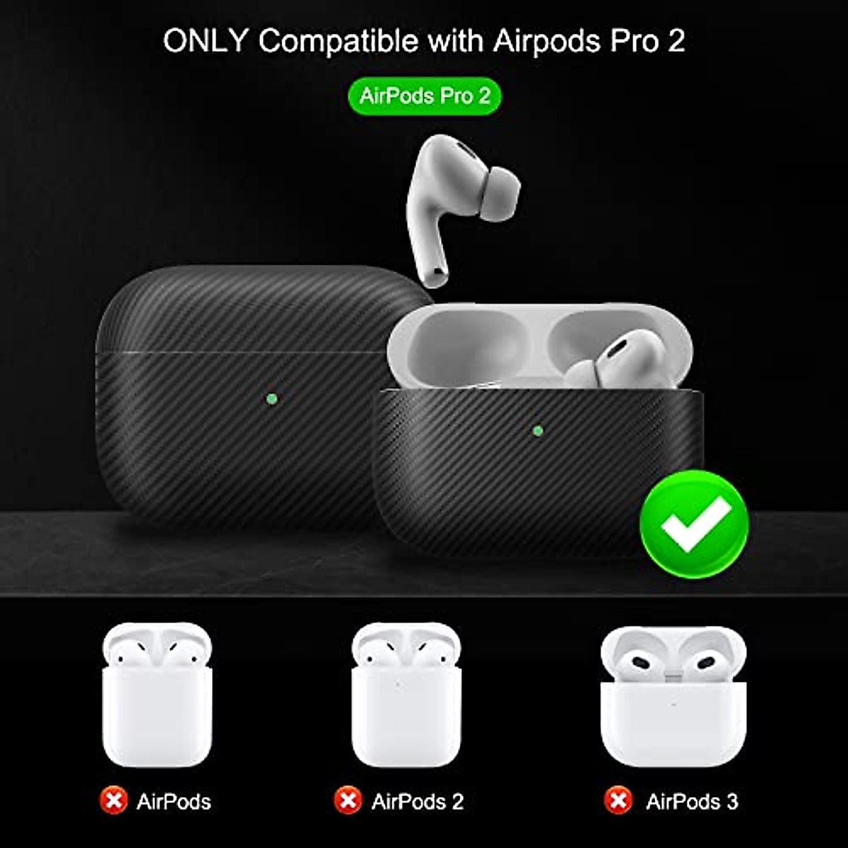 memumi Real Carbon Fiber for AirPods Pro 2nd Generation 2022 Case, Sturdy Durable Aramid Fiber 0.3 mm Slim Fit for Airpods Pro 2 Carbon Fiber Thin Case with Military-Grade Protection 600D Black