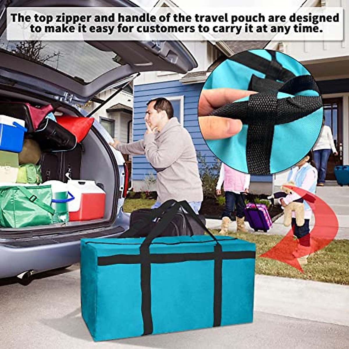 SKRYUIE Heavy-duty Oversized Storage Bag Tote Bag Reusable Mobile Bag, Light Green Moving Bag, Clothes Storage Belt, Strong Zipper and Handle, Can Be Used for Storage, University Dormitories