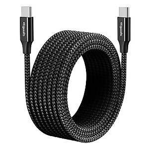 etguuds Extra Long USB C to USB C Cable [ 16ft/5m PD 60W Type C to Type C Cable Fast Charge, Durable Double Braided Nylon USB-C to USB-C Charger Charging Cord 2.0 - Black