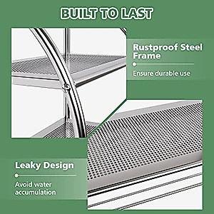 Safstar Wall Mounted Bathroom Shelf, 2-Tier Metal Bathroom Towel Rack w/Leaky Design Shelves & Towel Bars, Chrome Bathroom Shelf for Living Room Kitchen Bathroom, 18"W X 10"D X 22"H, Silver