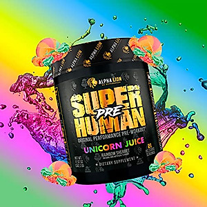 ALPHA LION Superhuman Pre Workout Powder, Beta Alanine, L-Taurine & Tri-Source Caffeine for Sustained Energy & Focus, Nitric Oxide & Citrulline for Pump (21 Servings, Unicorn Juice)