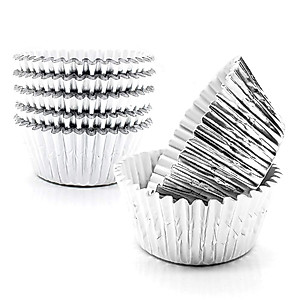 Cupcake Liners Silver,GOLF Standard Size Silver Foil Cupcake Liners Wrappers Metallic Baking Cups,Muffin Paper Cases, 100 Pack
