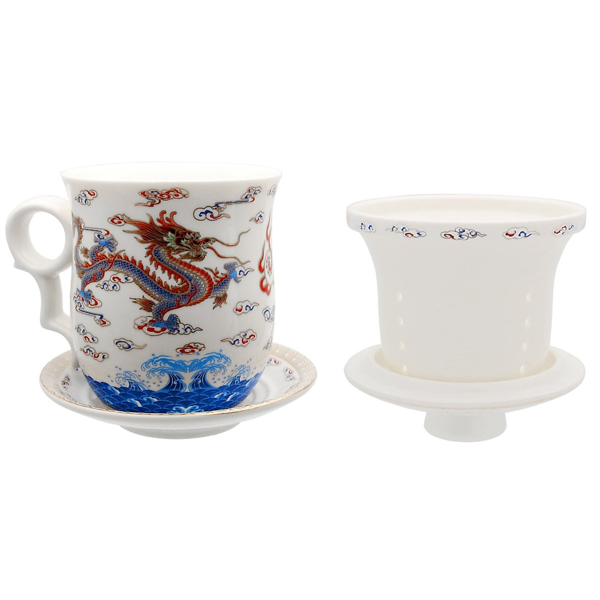 Ameolela Porcelain Tea Cup with Infuser Lid and Saucer Sets - Chinese Jingdezhen Ceramics Coffee Mug Teacup Loose Leaf Tea Brewing System for Home Office