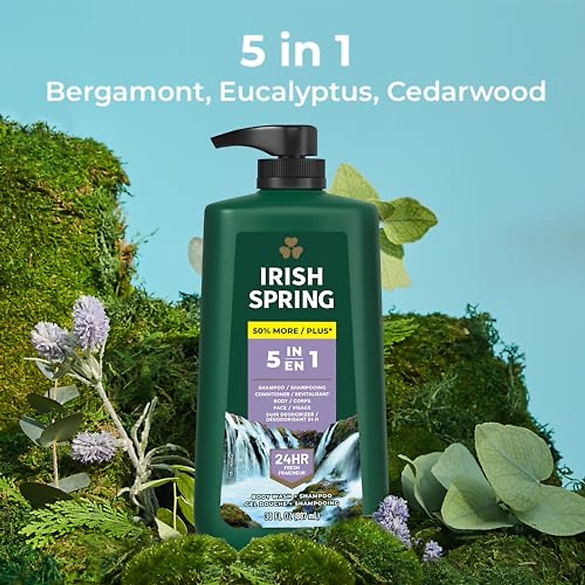 Irish Spring 5 in 1 Body Wash for Men, Men's Body Wash, Smell Fresh and Clean for 24 Hours, Conditions and Cleans Body, Face, and Hair, Made with Biodegradable Ingredients, 30 Oz Pump