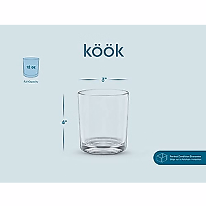 KooK Classic Whiskey Glasses, Double Old Fashioned Glass Cups, Drinking Glasses, Durable Glassware, Perfect for Bar or Home Use, Great for Bourbon, Scotch, Cocktails, Set of 6, 12 Oz