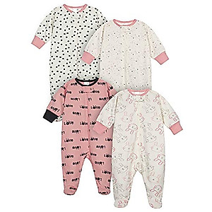 Onesies Brand Baby Girls' 4-Pack Sleep 'N Play Footies Multi Pack, Bunny Pink, Newborn