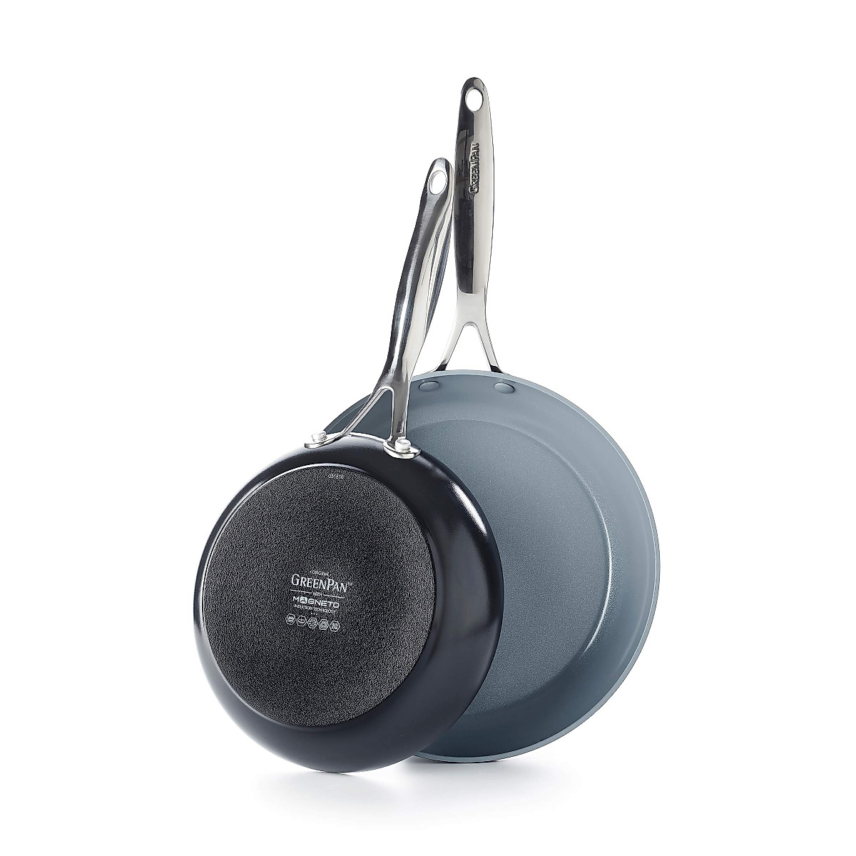 GreenPan Valencia Pro Hard Anodized Induction Safe Healthy Ceramic Nonstick, 8" and 10" Set, Gray & Mini Healthy Ceramic Nonstick, Round Egg Pan, 5", Gray