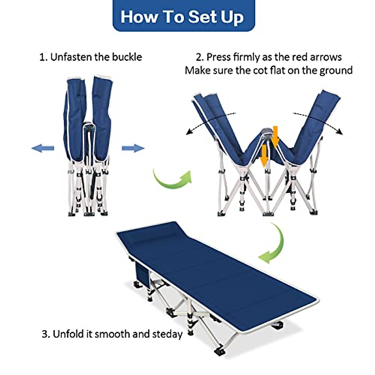 COLMERD Camping Cot with Comfortable Mattress Cots for Sleeping Heavy Duty Folding Cot Camping Bed Portable Include Carry Bag for Home Travel Adults Vacation Outdoor