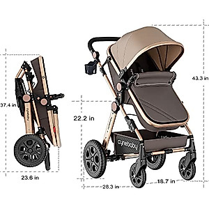Cynebaby Baby Stroller, Convertible Bassinet Stroller for Newborn Infant Lightweight Pram Strollers with Snack Tray… (Gold)