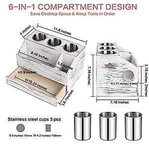 iToplin Wood Hair Dryer Holder, Hair Tool Organizer, Curling Iron Holder Hair Styling Tool Organizer for Bathroom Vanity Countertop Storage (Rustic White)