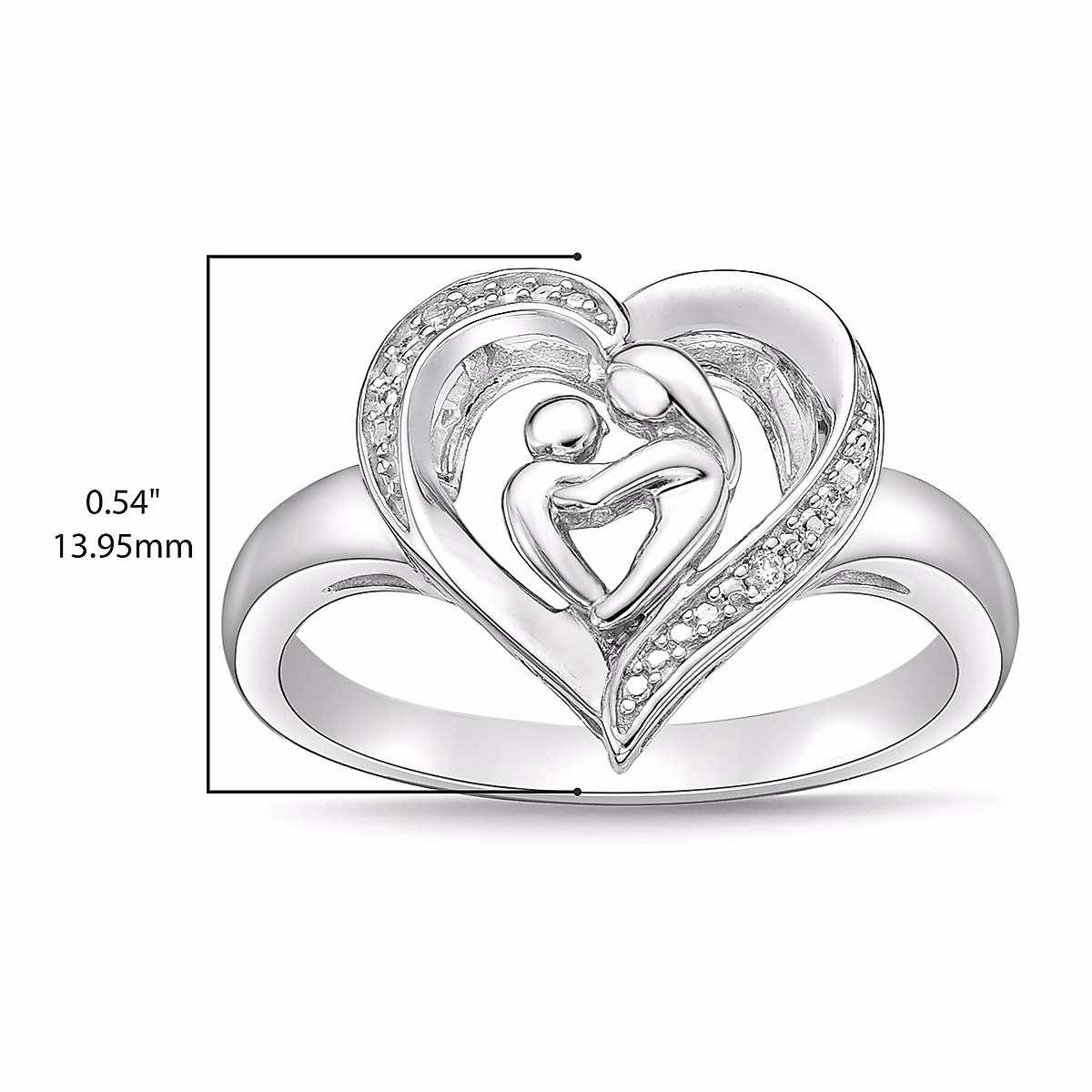 .925 Sterling Silver Diamond Accented Mother and Child Ring (I-J Color, I2-I3 Clarity) - Size 8