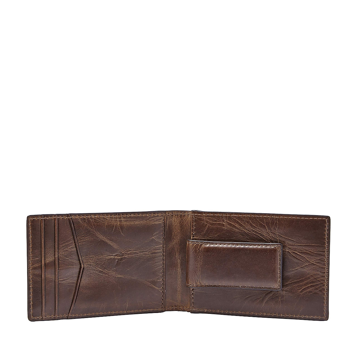 Fossil Men's Derrick Leather Slim Minimalist Magnetic Money Clip Bifold Front Pocket Wallet, Dark Brown, (Model: ML3684201)