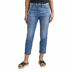 JAG Jeans Women's Valentina High Rise Straight Leg Pull-on Jeans-Legacy, Coastal Blue, 10 x 26L