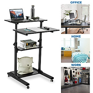 Mount-It! Mobile Standing Desk/Height Adjustable Stand Up Computer Work Station | Rolling Presentation Cart with 27.5 Inch Wide Platform, Locking Wheels