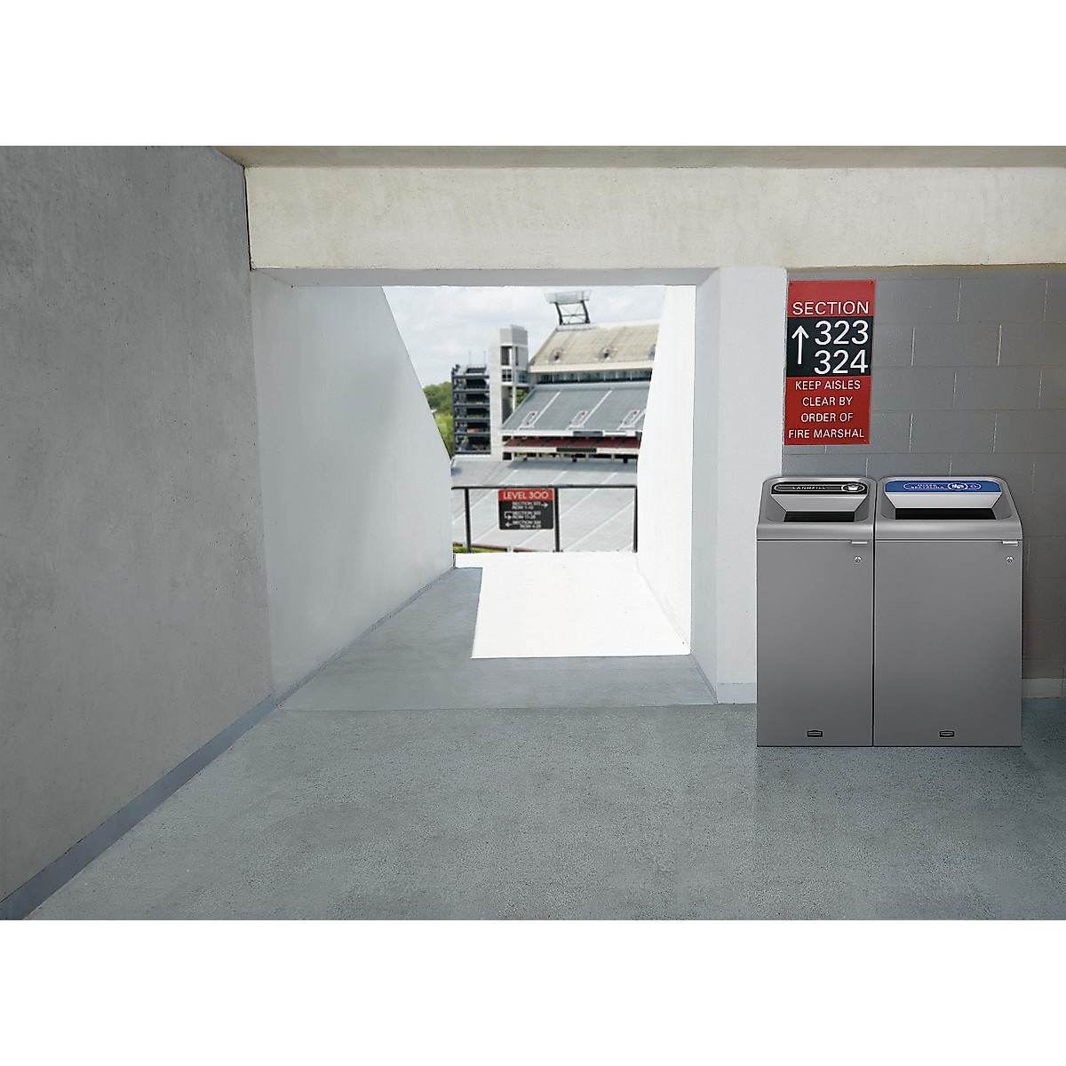 Rubbermaid Commercial Products Configure 1 Stream Landfill Trash Can, 33 Gal, Grey Stenni, Indoor for Stadiums/Food Courts/Airports