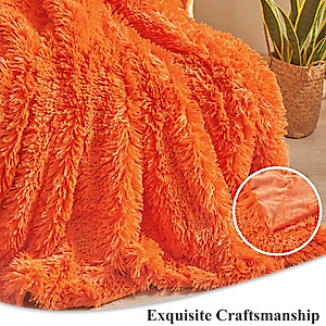 XeGe Luxury Faux Fur Throw Blanket, Orange Soft 50x60 Fluffy Blanket Throw, Shaggy Plush Decorative Couch Blanket, Cute Furry Bed Throw Fuzzy Office Lap Blanket for Bedroom Living Room Sofa, Orange