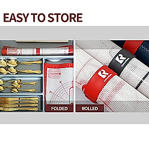 KitchenRaku Silicone Baking Mat, Nonstick Pastry Mat for Rolling Out Dough, Nonslip Macaroons Baking Mat with Measurement Guide, Food-Grade Oven Mat for Cookies, Bread, Pastries, Pie Crust