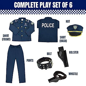 Kangaroo Deluxe Police Costume For Kids I Police Accessories Play Set I 13 Pcs Role Play Cop Costume & Dressup Accessories Include Police Hat, Shirt, Pants, Belt, Holster, and Whistle