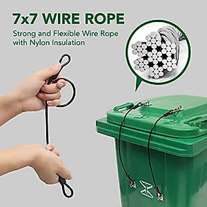 (2-Pack) Garbage Can Lock, Trash Can Lock Kit with Nylon Coated Wire Ropes, Stainless Steel Hasps, Mounting Hardware, Bonus Self-Tapping Screws