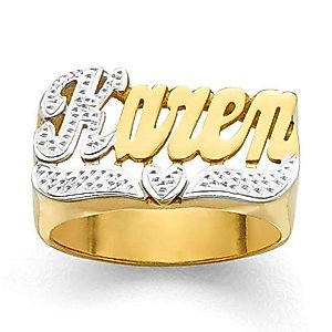 Cfustiy Name Ring Personalized Custom Initial Ring with Heart Gold Plated Unisex Nameplate Rings for Women Birthday Gift