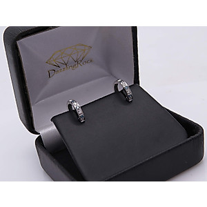 Dazzlingrock Collection Round Blue & White Diamond Single Row Hinged Post Hoop Earrings for Women in 10K White Gold