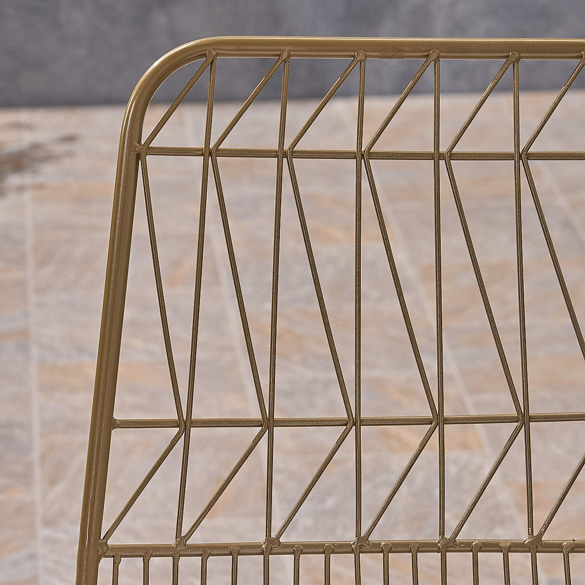 GDFStudio Outdoor Counter Stools, 26" Seats, Modern, Geometric, Light Brass Iron Frames with Ivory Cushion (Set of 2)