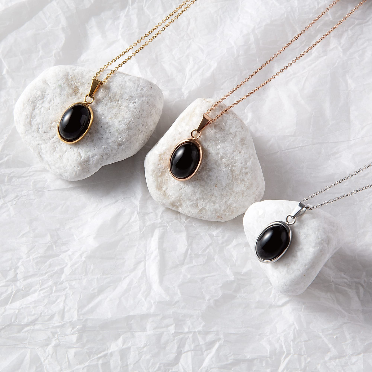 PEPELUALI 16" 925 SILVER Handmade Vintage Black Onyx Pendant Necklace, Oval black glaze energy healing crystal pendant necklace jewelry, Inspirational Gifts for Women, Mom, Sister