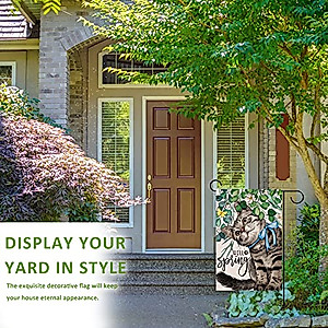 Covido Hello Spring Cat Decorative Garden Flag, Cute Kitty Gardenia Yard Outside Decorations, Farmhouse Outdoor Small Home Decor Double Sided 12 x 18