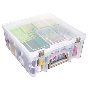 ArtBin 6899AZ Super Satchel Double Deep with Lift-Out Tray Storage Container, Portable Arts & Crafts Organizer with Removable Dividers, Clear