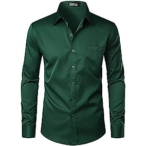 ZEROYAA Men's Urban Stylish Casual Business Slim Fit Long Sleeve Button Up Dress Shirt with Pocket ZLCL29-Dark Green X-Large