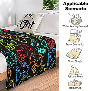 Kathonex Gamepad Weapon Gamer Gaming Ultra Soft Flannel Blanket for Kids Adults Lightweight Cozy Plush Blanket for Sofa Couch Living Room, Throw Blanket for Travel Airplane Camping, 50"x40"