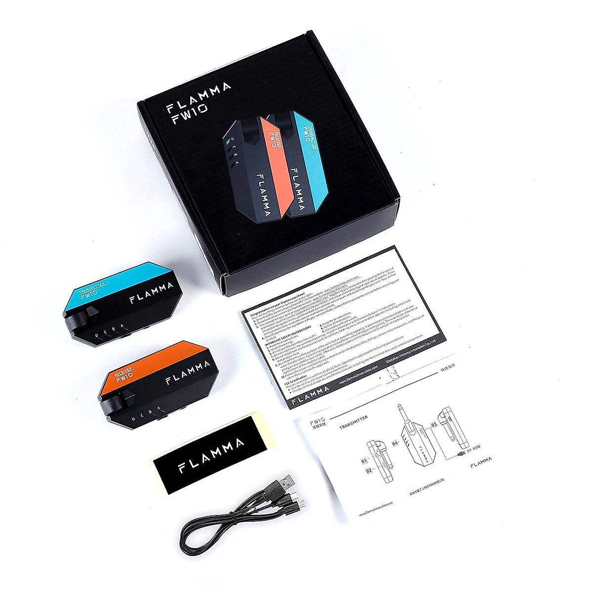 FLAMMA FW10 Digital Wireless Guitar System 2.4GHZ Rechargeable Transmitter Receiver Support 4 Channel For Electric Guitar Bass Violin Keyboard