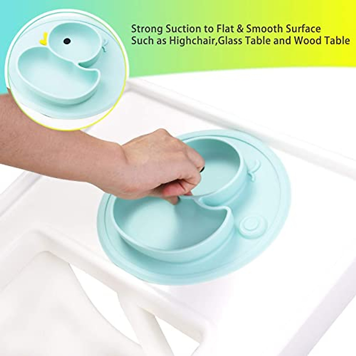Lightening Baby Plate Silicone Toddler Plates Suction Placemat Divided Duck Dishes for Kids and Infants One-Piece Strong Suction, BPA Free, Microwave Dishwasher Safe