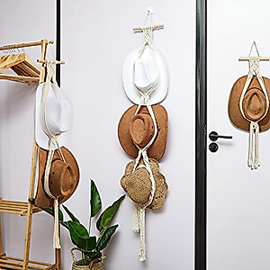 Yulejo 3 Pcs Hat Rack Baseball Hat Rack Baseball Hat Organizer Macrame Hat Rack for Baseball Over Door Organizer Baseball Hat Storage Boho Macrame Hat Hanger for Baseball (White,Stylish)