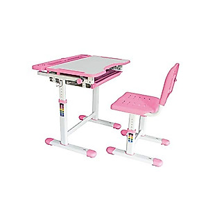 Ergonomic Kids Study Desk and Chair Height Adjustable School Student Study Desk with Tilt Desktop, Book Stand, Cup Holder, Steel Hook, Storage Drawer and Height Adjustable Chair Set