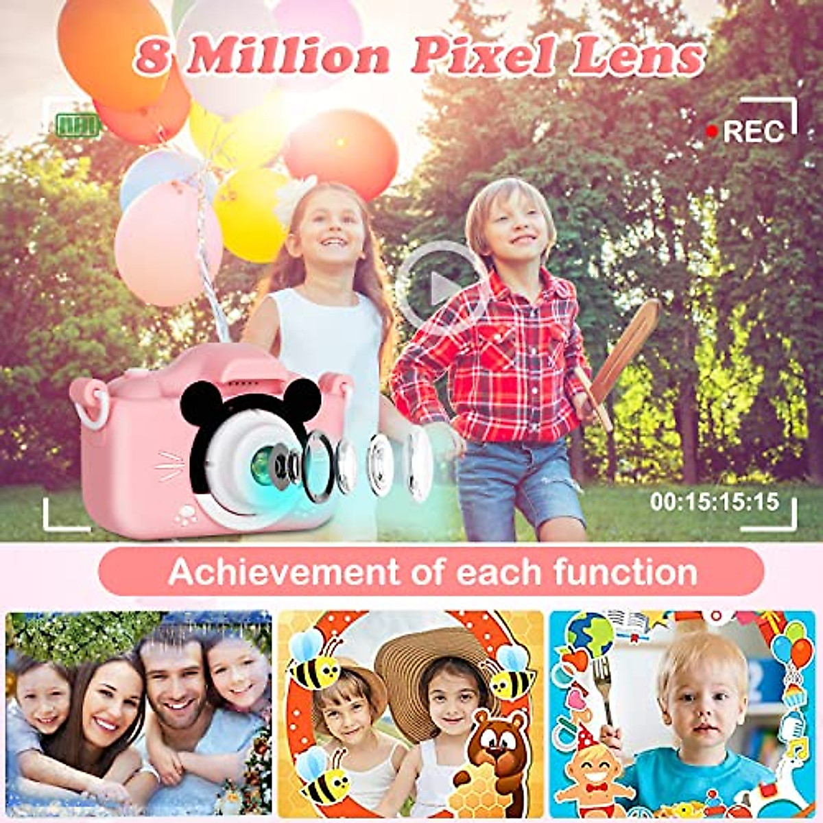 Kids Camera,HD Digital Video Camera with Protective Silicone Cover, Children Toys for 3 4 5 6 7 8 9 Year Old Boys/Girls,Selfie Camera for Kids,3-12 Year Old Birthday Gifts with 32GB SD Card