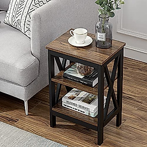 VECELO End Side Table with Storage Shelf Living Room,Bedroom Furniture, Brown(Set of 2), Nightstand with Shelves