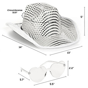 Funcredible White Light Up Cowboy Hat and Glasses - Sparkly Disco Cowgirl Hat - Sequin Cowboy Hat for Women - Cowgirl Costumes for Girls